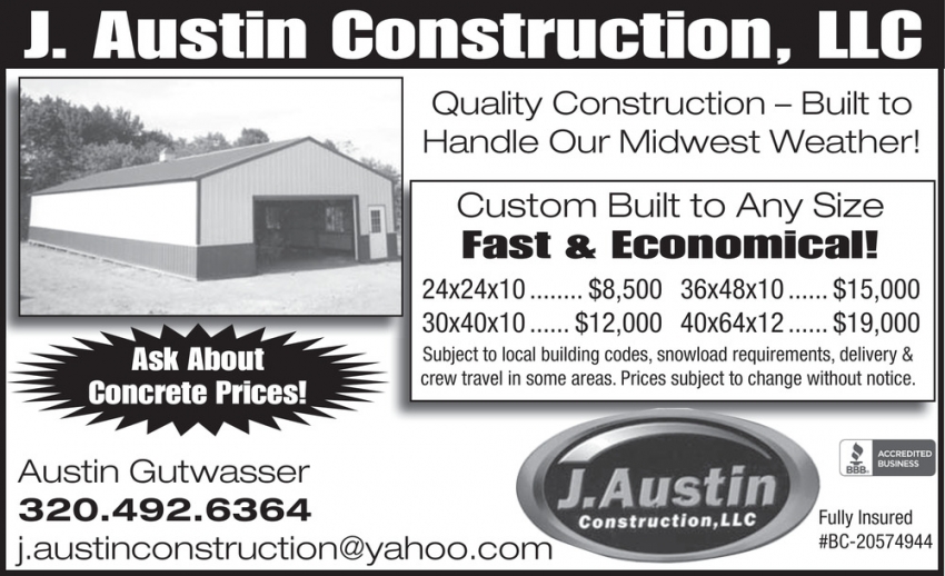 Ask About Concrete Prices!, J. Austin Construction, LLC, Kimball, MN