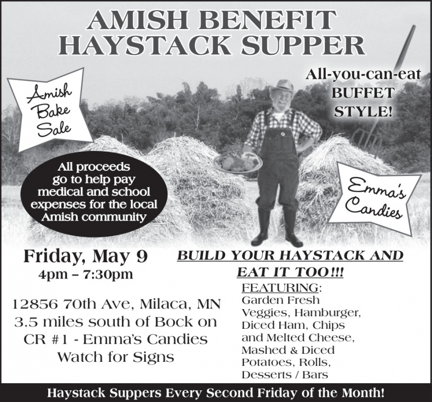 All You Can Eat Buffet Style!, Amish Benefit Haystack Supper, Milaca, MN