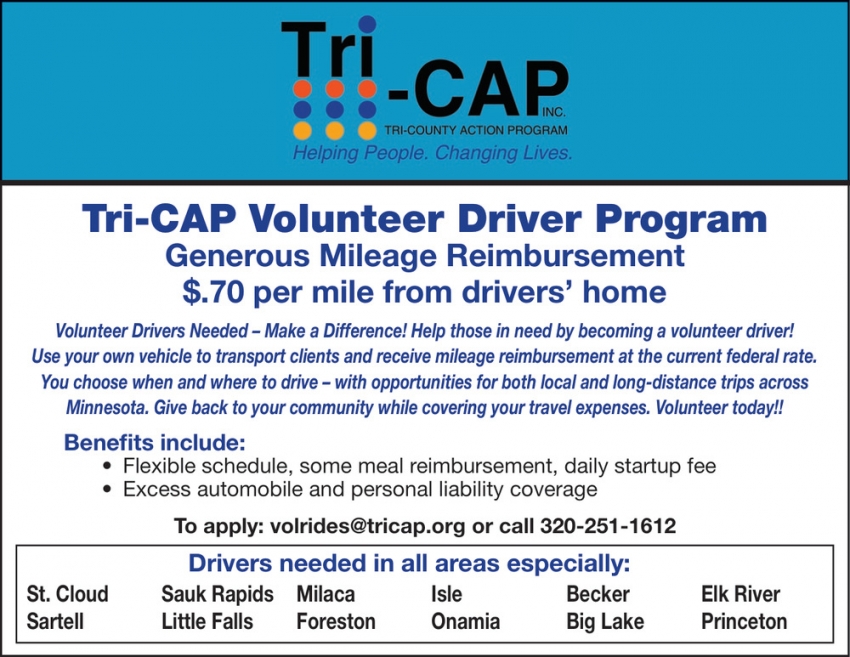 Volunter Driver Program, Tri-Cap, Waite Park, MN