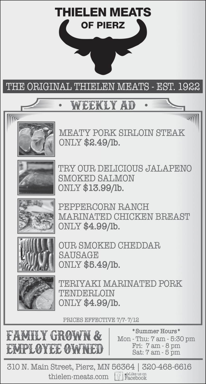 Weekly Sales, Thielen Meats Of Pierz, Pierz, MN