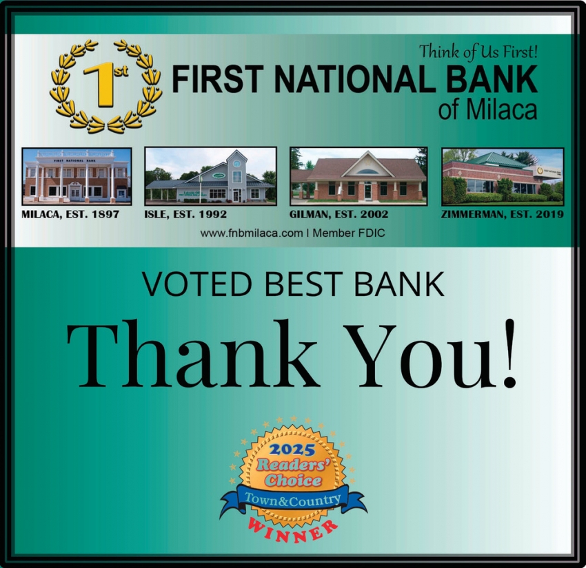 Best Bank in Town, First National Bank Of Milaca, Milaca, MN