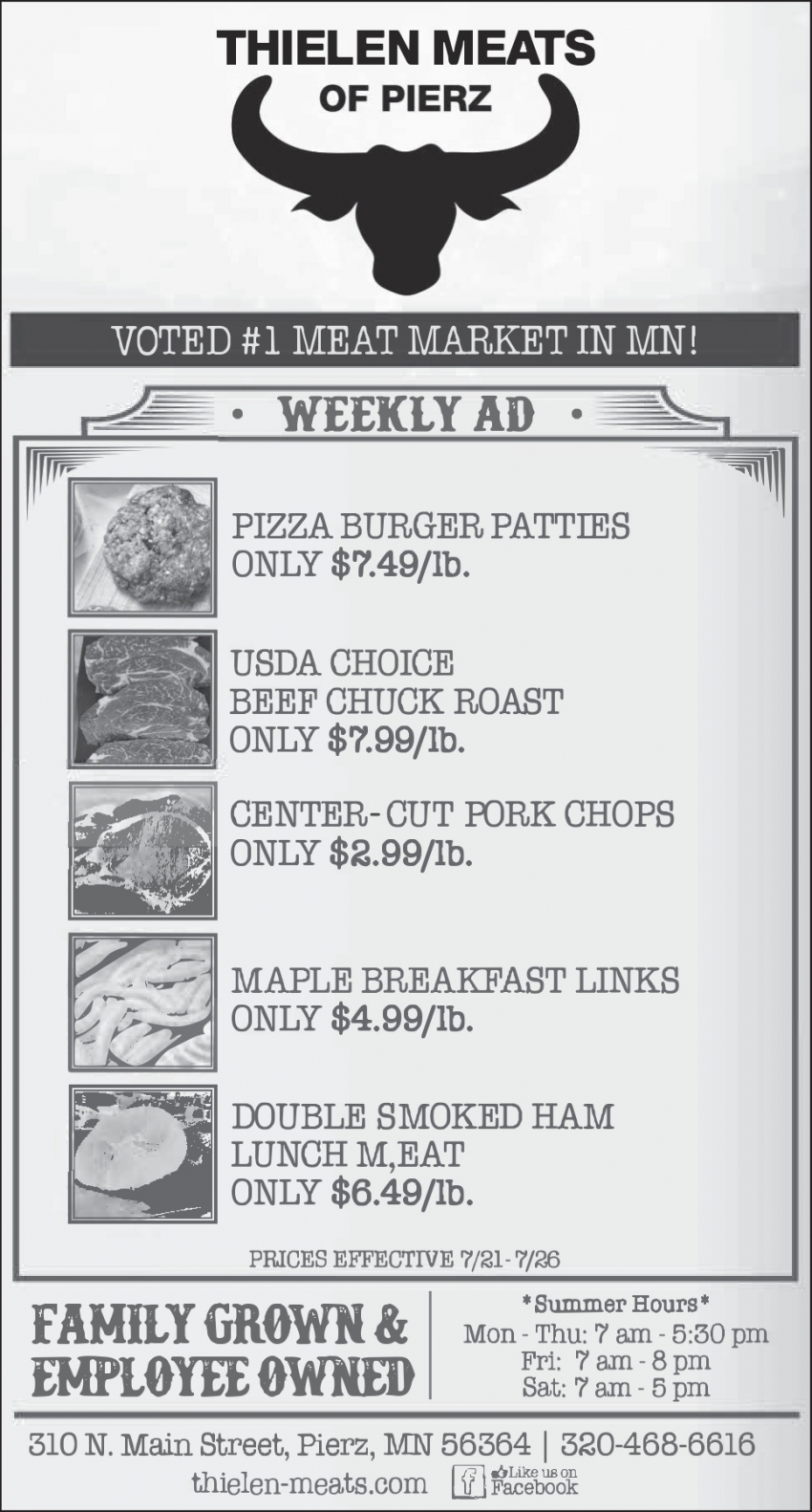 Weekly Sales, Thielen Meats Of Pierz, Pierz, MN