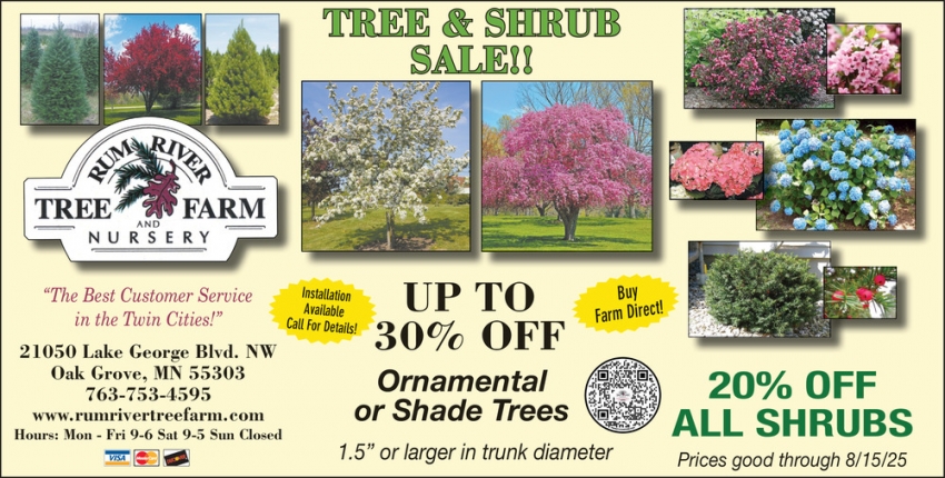 30% OFF All Shrubs!, Rum River Tree Farm Nursery, Anoka, MN
