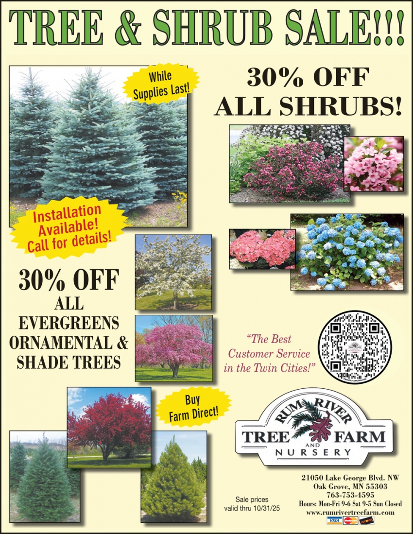 Up to 30% OFF All Shrub!, Rum River Tree Farm Nursery, Anoka, MN