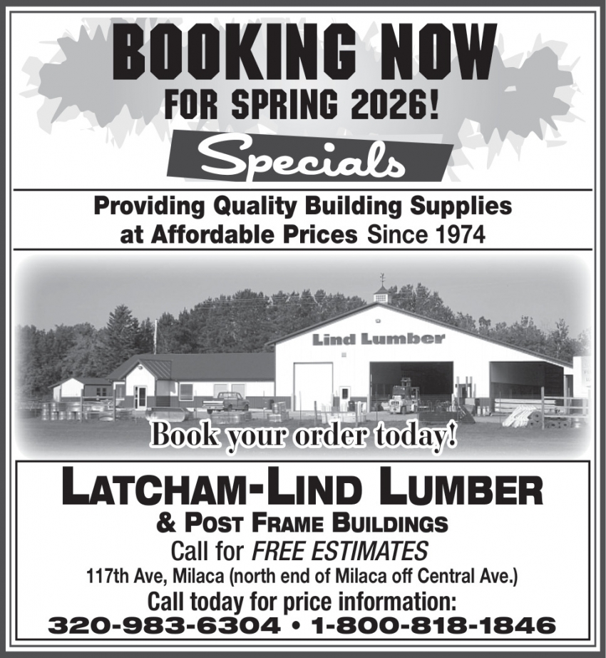 Booking Now! For Springs 2026!, Latcham-Lind Lumber & Post Frame ...