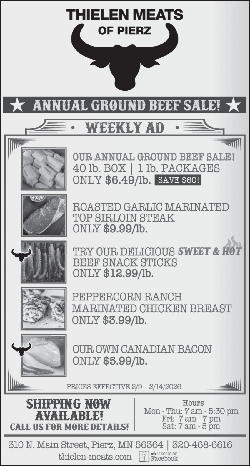 Annual Ground Beef Sale!, Thielen Meats Of Pierz, Pierz, MN